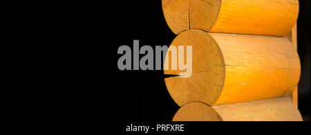 Blockhouse wooden logs postcard banner background Stock Photo - Alamy
