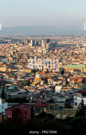 View over Naples and the surrounding bay at sunset from the Castel Sant ...