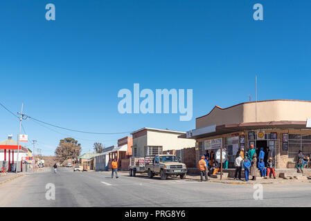 PHILLIPSTOWN, SOUTH AFRICA, AUGUST 6, 2018: A street scene, with an ...
