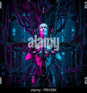 Hardwired queen - 3D illustration of science fiction masked female ...