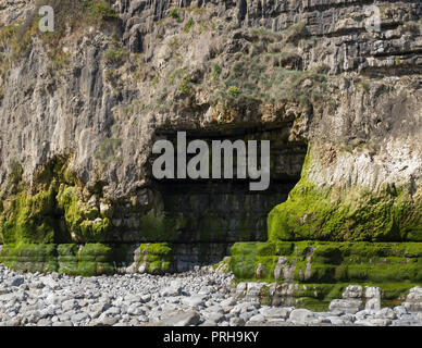Interbedded limestone and mudstone sedimentary rock strata in cliffs at ...