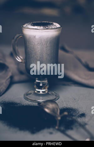 BLACK GOTH/GOTHIC CHARCOAL LATTE. Autumn Halloween coffee drink. Close ...