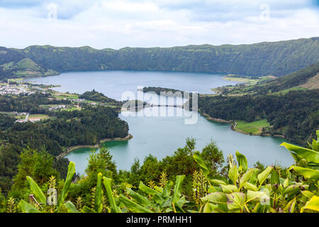 Aerial view of Sete Cidades, Sao Miguel Island, Azores, Portugal Stock ...