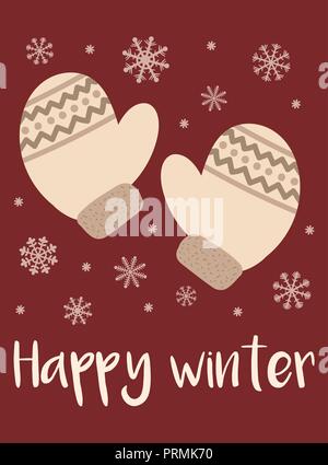 Christmas card with red mittens and lettering. Warm wishes. Cute ...