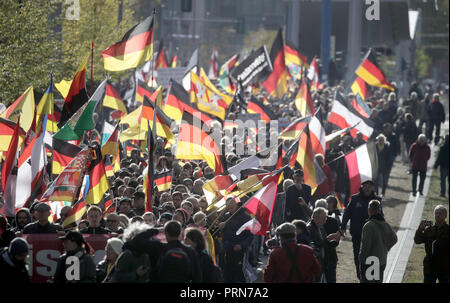 03 October 2018, Berlin: Participants of the right-wing populist ...