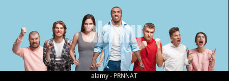 Angry people screaming. The collage of different human facial ...