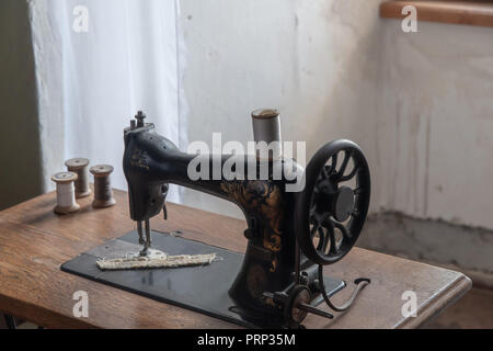 Antique sewing machine at Veveri castle in South Moravia, Czech ...