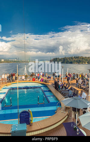The aft pool deck of the Holland America line cruise ship Oosterdam at ...