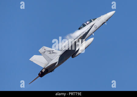 RAAF F/A-18F Super Hornet seen in the sky during the Avalon Airshow ...