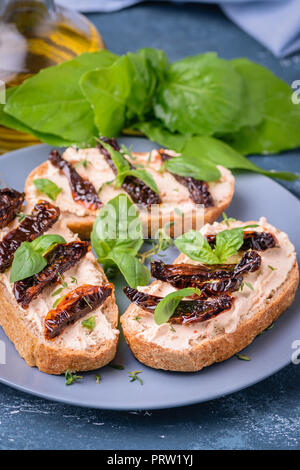 Delicious vegetable bruschetta slices on wooden board Stock Photo - Alamy