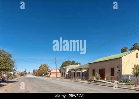 BRITSTOWN, SOUTH AFRICA, AUGUST 6, 2018: A street scene, with old ...