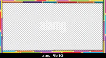 Vector multicolored rectangle border made of colorful rainbow pencils ...