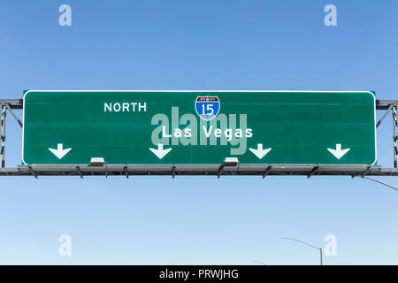 Sign for Interstate 15 to Las Vegas in the Mojave Desert between Las ...