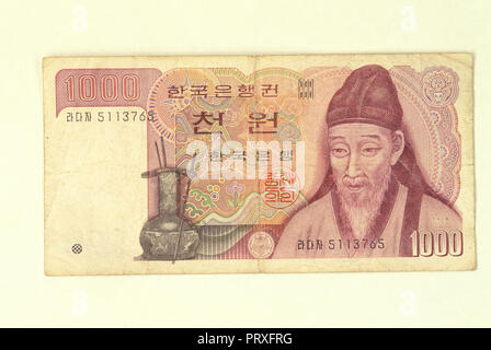 South Korea One Thousand 1000 Won Bank Note Stock Photo - Alamy