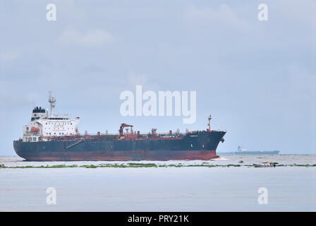 Oil tanker entering at the mouth of the River Mersey, North West ...