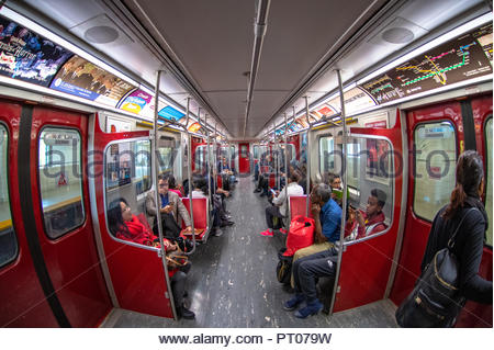 inside ttc subway train old red seat Stock Photo - Alamy