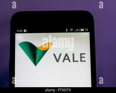 Vale S.A. logo seen displayed on smart phone. Vale S.A. is a Brazilian ...