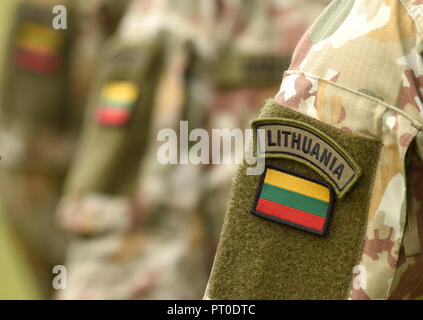 Lithuania patch flag on soldiers arm. Lithuanian military uniform ...