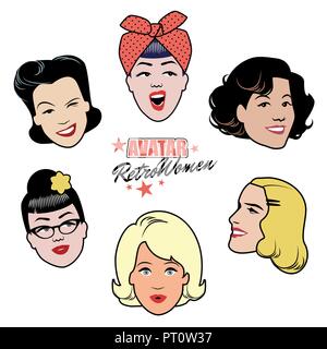 Retro 1950s Women vector illustration. Vintage style illustrations of 3 ...