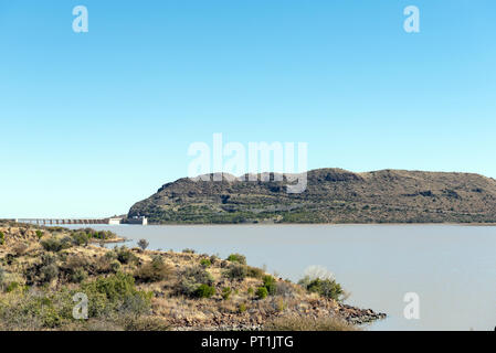 Vanderkloof town as seen from the wall of the Vanderkloof Dam in the ...