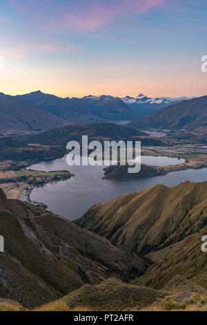 Lake Wanaka from Glendhu Bay beautifully calm reflecting spring color ...