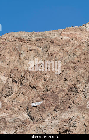 Sign of the Badwater Basin, the lowest point in North America at -281 ...