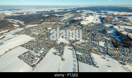 Overview of Warstein, in winter, with snow, Warstein, Sauerland, North ...