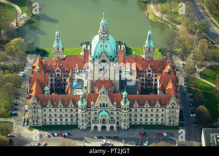 Aerial view of the city Hannover in winter snow, Lower Saxony, Germany ...