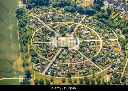 Aerial view, allotment garden, round gardens on the Cäcilienstraße ...