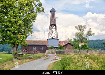 Luitpoldsprudel, bore well, derrick, Großenbrach, Franconia, Bavaria ...