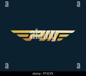PM Monogram logo letter with metal shape style design template on black ...