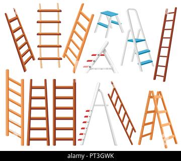 Cartoon ladder. Different types of stepladders, tall ladders for ...