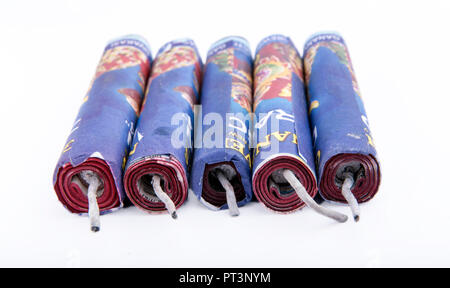 Roll of firecrackers on a white background Stock Photo - Alamy