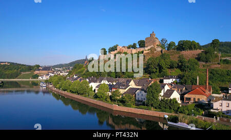 Lower town and castle ruins, Saarburg an der Saar, Rhineland-Palatinate ...