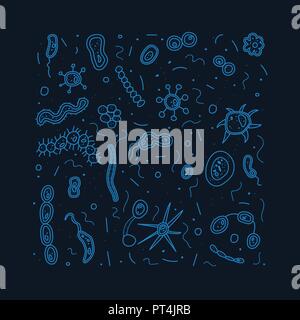 Bacteria cells collection. Set of microorganisms shape. Vector doodle ...