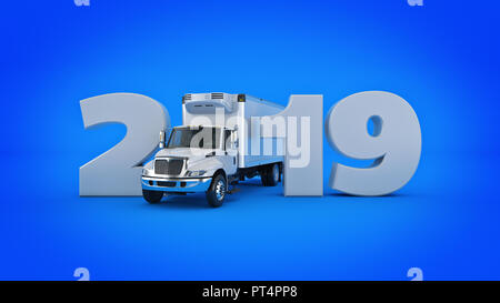 Refrigerated Truck concept 2019 New Year sign. 3d rendering Stock Photo - Alamy