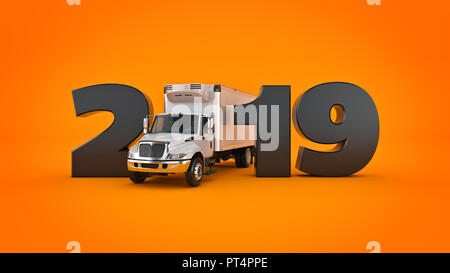 Refrigerated Truck concept 2019 New Year sign. 3d rendering Stock Photo - Alamy