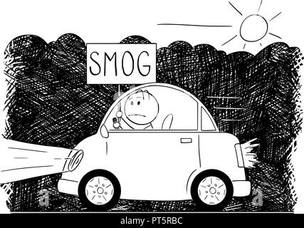 Cartoon Drawing of Car Driving Through Smog and Exhaust Fumes Stock ...