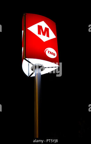 Barcelona, Spain TMB metro sign outside station. Metro sign with ...