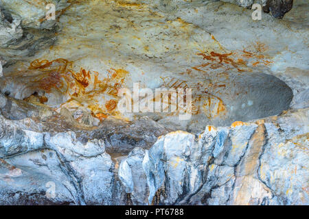 Ancient paintings on the rock, Ko Pan Yi, Ao Phang-nga National Park ...