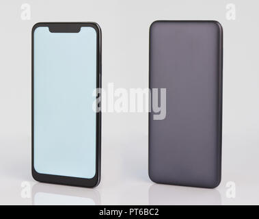Front frame of smartphone with notch isolated on white studio ...