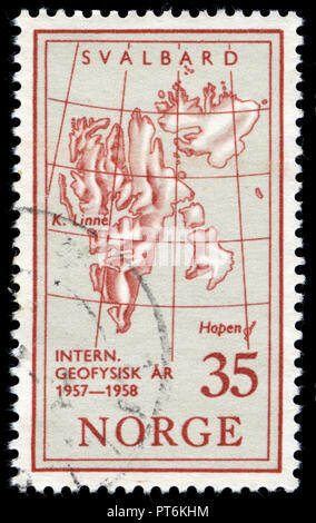 Map of Svalbard on norwegian postage stamp Stock Photo - Alamy