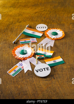 A STILL LIFE OF VOTE STICKERS AND BUTTONS FOR ELECTIONS IN INDIA, ASIA ...