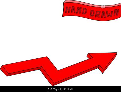 red hand drawn right arrow in circle cartoon icon. Isolated on white ...