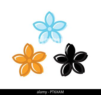 Gold color set of flowers icons in modern flat art illustration style ...