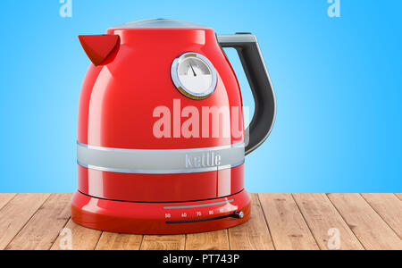 Electric tea kettle, retro design on laptop keyboard, 3D rendering ...
