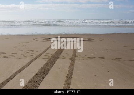 Detail of a large sand labyrinth created by Denny Dyke, at Heceta Beach ...