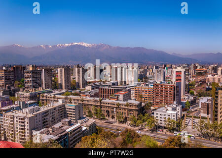 Aerial view of chile's capital with Manquehue in the background on a ...