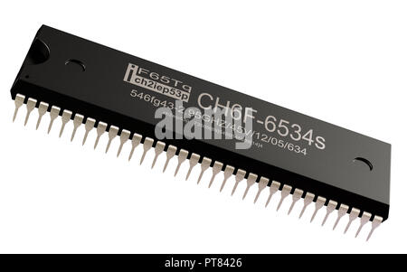 Information technologies. Microchip on circuit board, top view ...