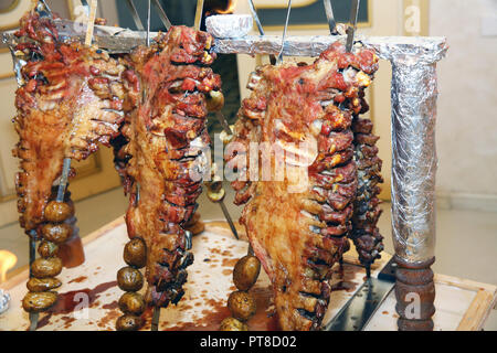 Many Cooking Traditional Turkish roasting lamb barbecues.Roasted meat ...